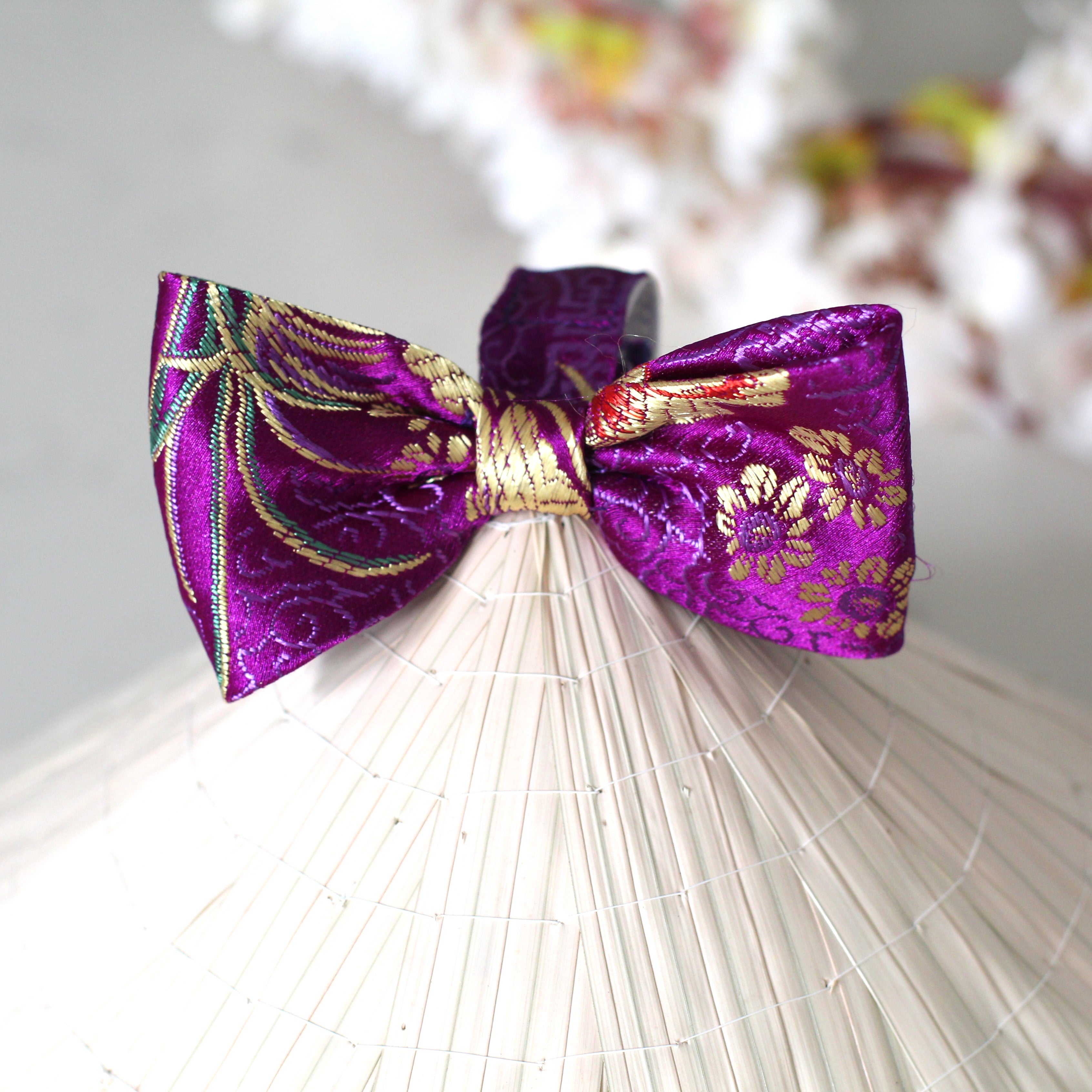 The Purple Royal Chrysanthemums Bowtie | 100% Brocade Custom Dog Bow Ties | Maple & Paws