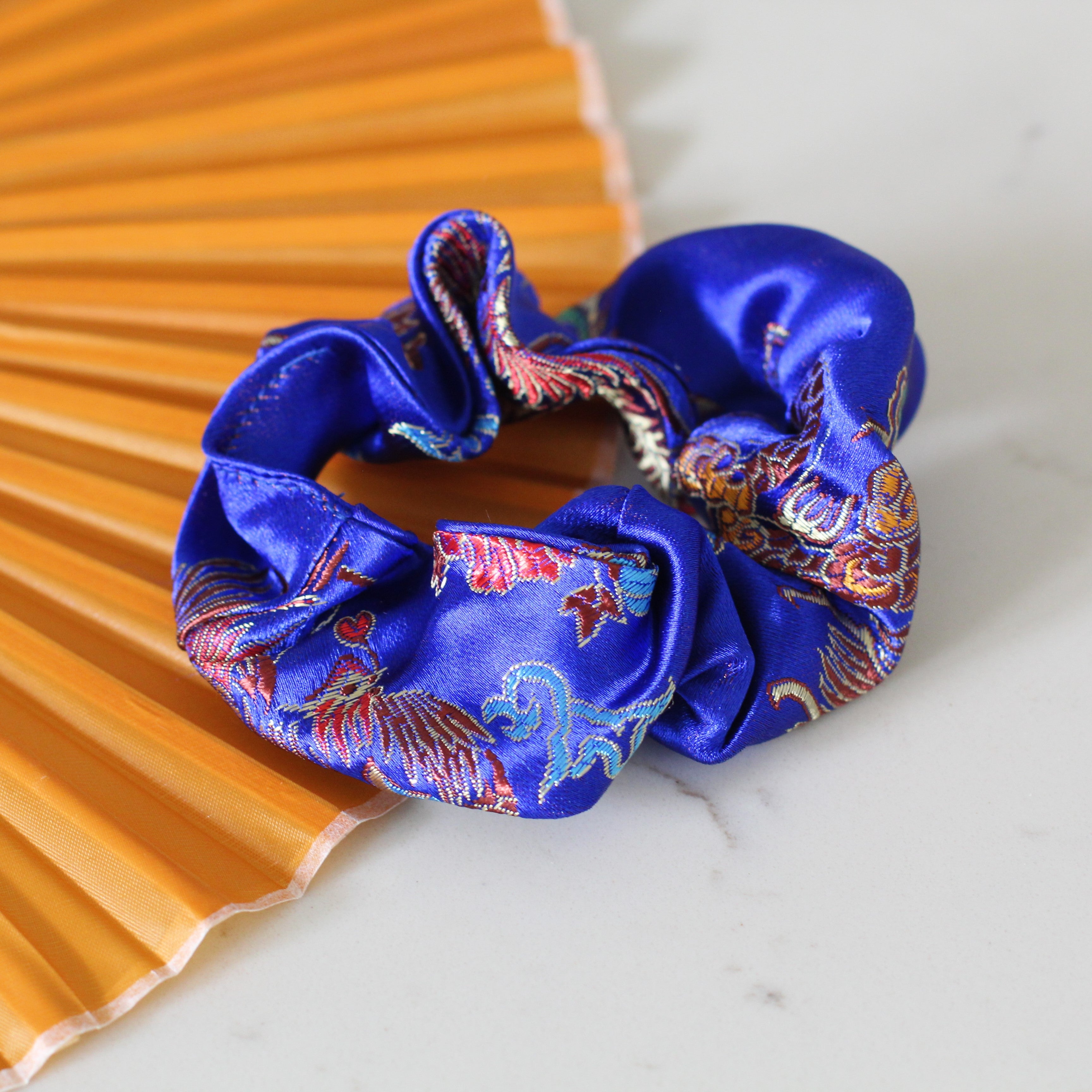The Blue Dragon Scrunchie | Handmade 100% Brocade Scrunchies | Maple & Paws