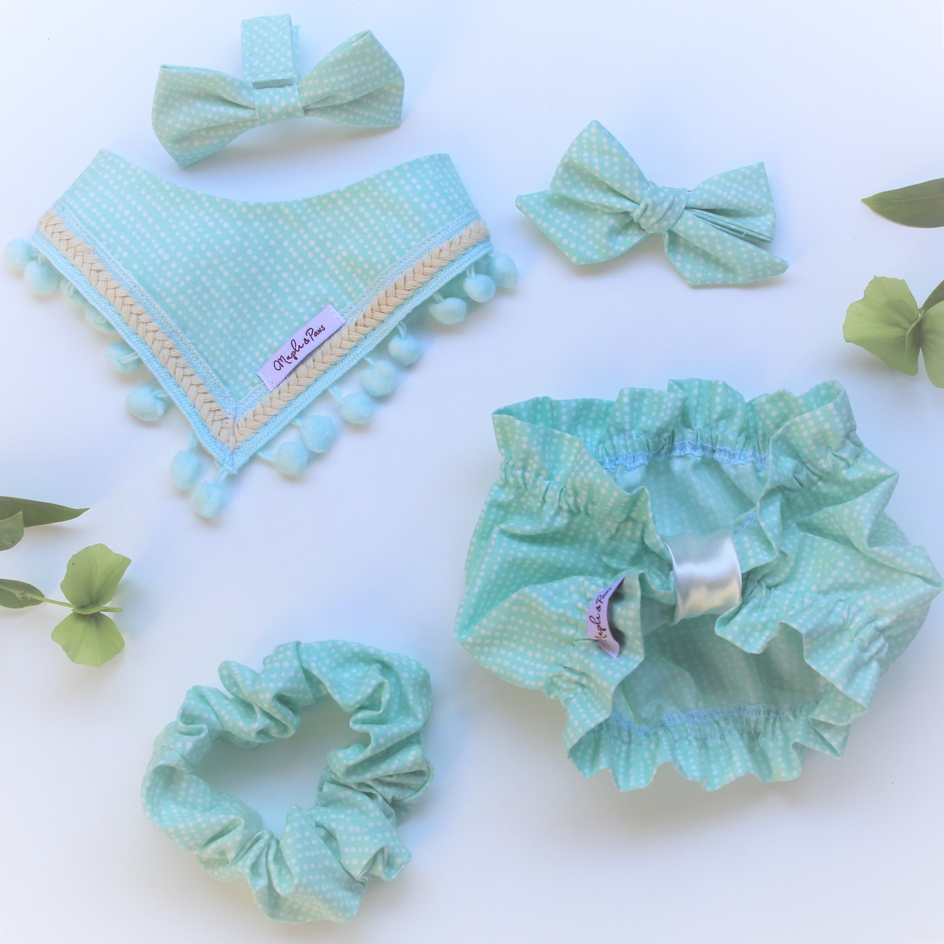 The Minty Fresh Set | Handmade 100% Cotton Pet Accessory Set | Maple & Paws