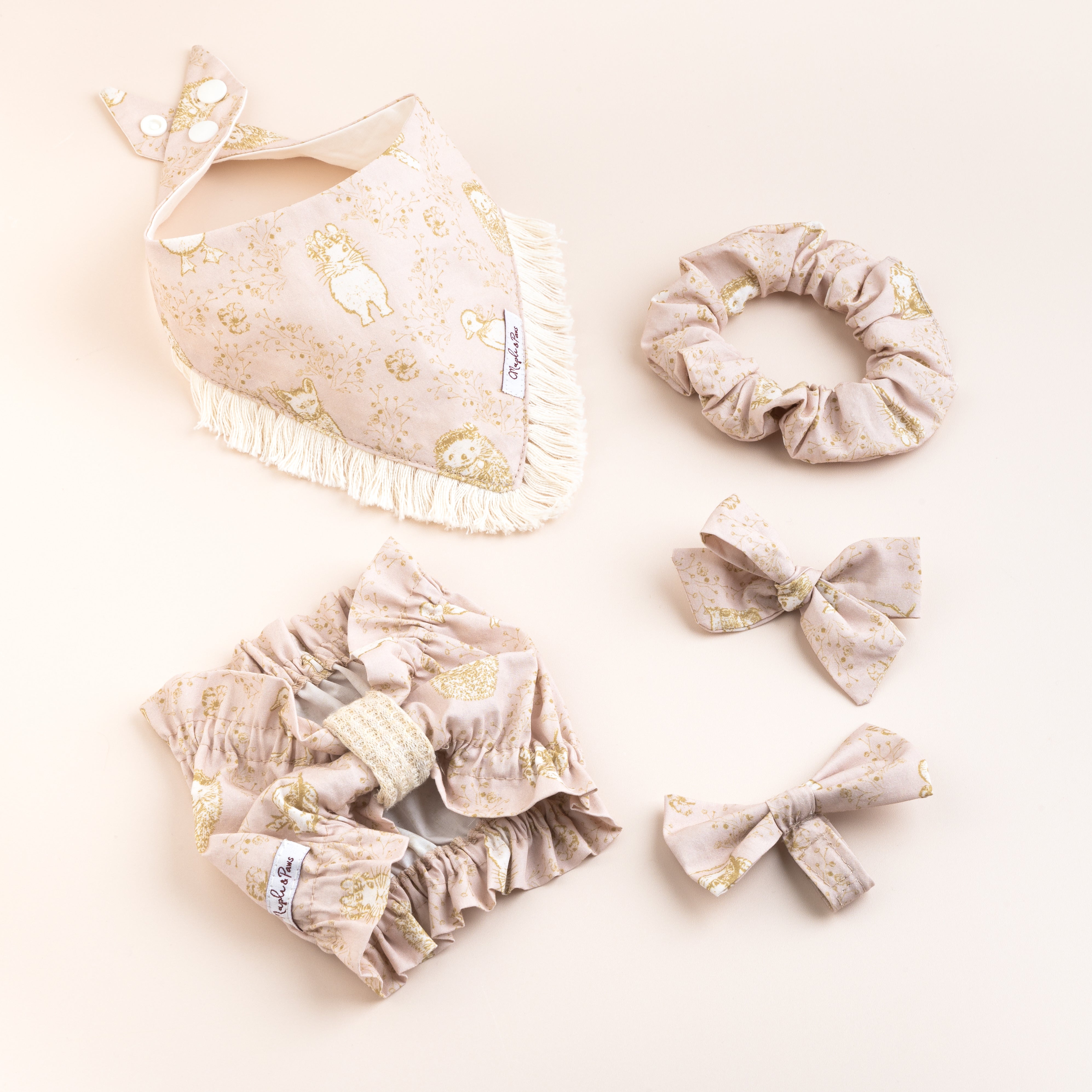 The Beatrix Set | Handmade 100% Cotton Pet Accessory Set | Maple & Paws